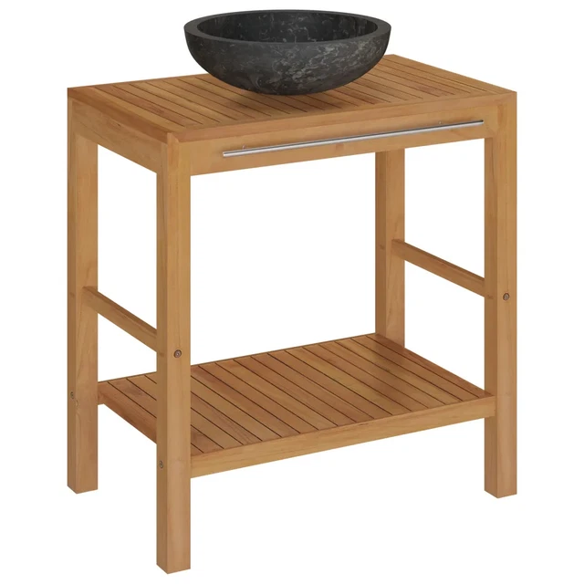 WALPLUS TEAK WASHSTAND Cabinet Black Marble Sink Designer Bathroom Unit ...