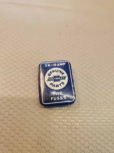 VINTAGE GM GENUINE Chevrolet Parts Auto Fuse Tin Case Box + 3A-15 AMP ...