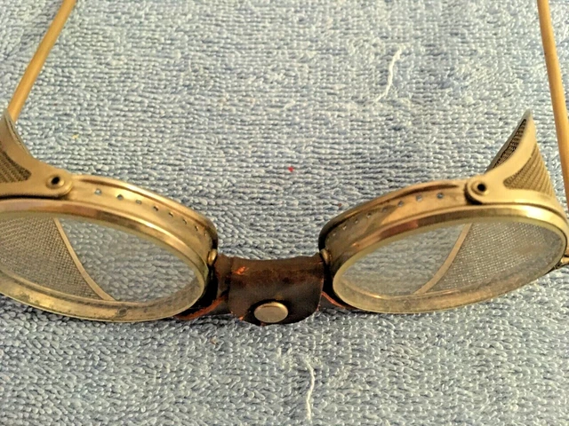 VINTAGE W GLASS Folding Safety Glasses Wire Screen Steampunk Motorcycle ...