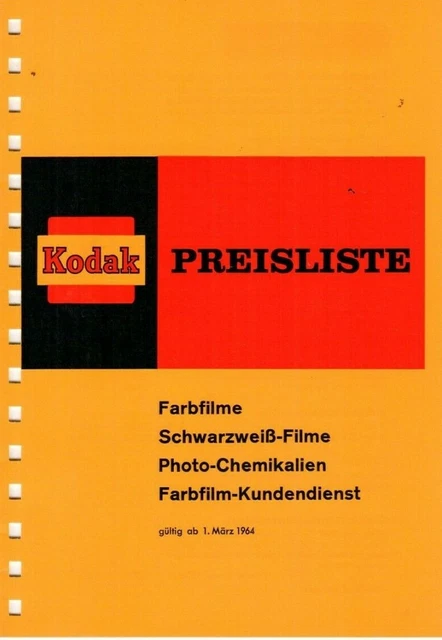 KODAK - BROCHURE Brochure Price List Color Films Photo Chemicals etc ...