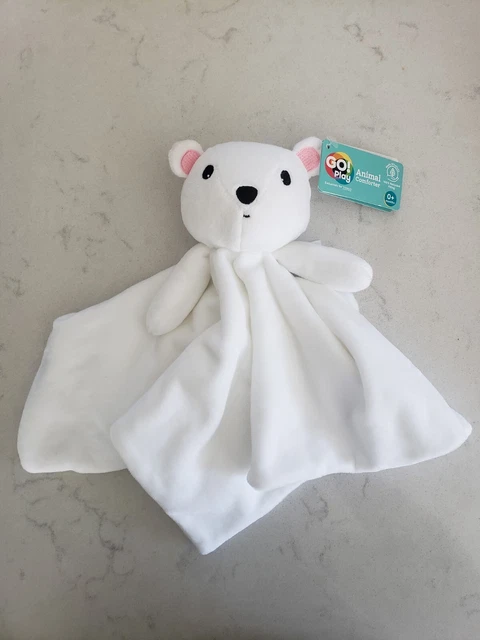 GO PLAY WHITE Bear Comforter Soft Toy Tesco Teddy Blankie Blankey Plush ...