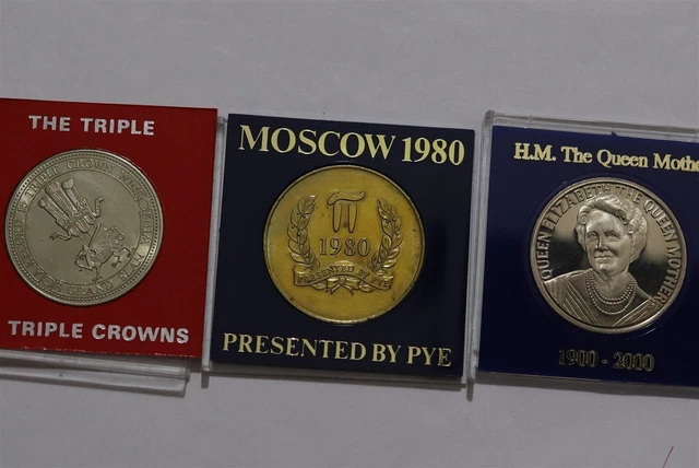 🧭 🇬🇧 UK Gb 1977 3 Cased Medals Triple Crowns/Queen Mother & Moscow ...