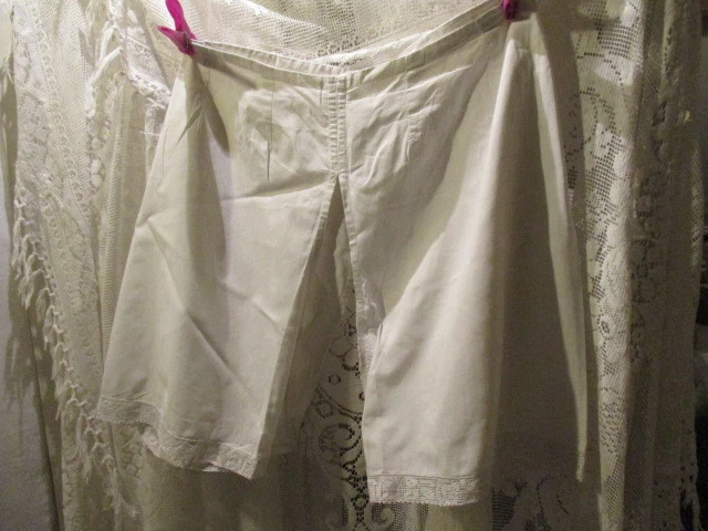 ANTIQUE VINTAGE FRENCH Split Leg Knickers, Drawers c.1860. Lace trim ...