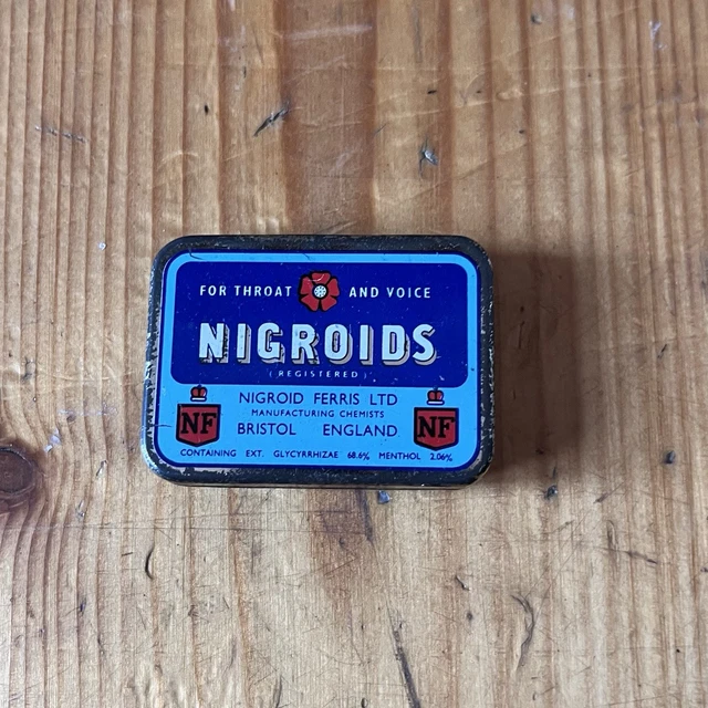 VINTAGE NIGROIDS FOR Throat & Voice Tin, Nigroid Ferris Ltd Antique ...
