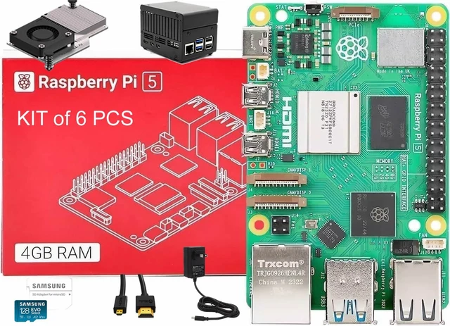 RASPBERRY PI 5, Single Board Computer, 4GB RAM + KIT of 6 PCS $158.99 ...