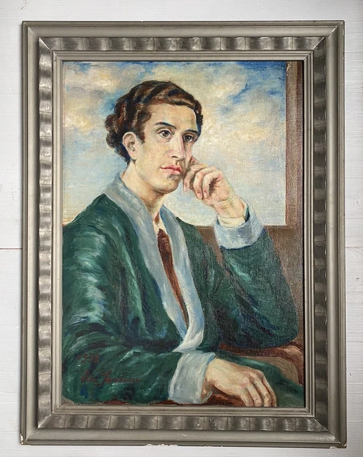 PORTRAIT HOMME AU Peignoir Vert Tableau Ancien Huile XX Année 30 Cadre ... PORTRAIT HOMME AU Peignoir Vert Tableau Ancien Huile XX Année 30 Cadre ...