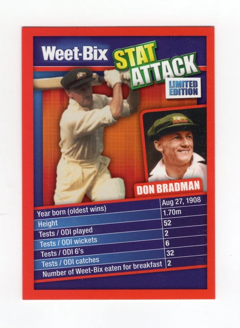 SANITARIUM AUSTRALIAN CRICKETER Card 2007 Stat Attack Don Bradman Ltd ...