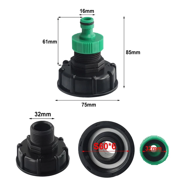 ADAPTATEUR DE FOSSE d'eau premium pour réservoir IBC S60x6 fil grossier 1 pouce EUR 12,42 ...