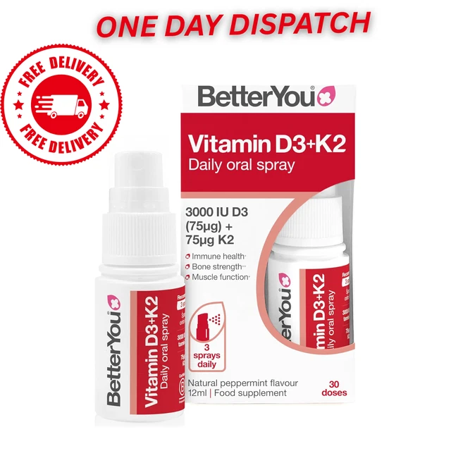 BETTERYOU VITAMIN D3 K2 Oral Spray, Fast Acting Vitamin D 3000 IU ...