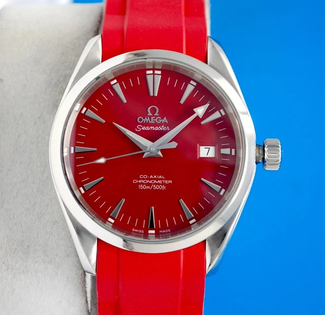 MENS OMEGA SEAMASTER Aqua Terra Co-Axial Chronometer watch - Red Dial ...