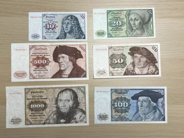 10 20 50 100 500 1000 DM Geldschein Deutsche Mark Banknote Schein 1977 ...