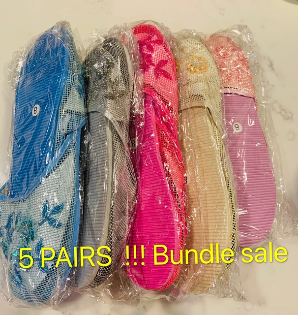 WOMENS CHINESE MESH Slippers Slides Slip On Sandal House Shoe Floral ...