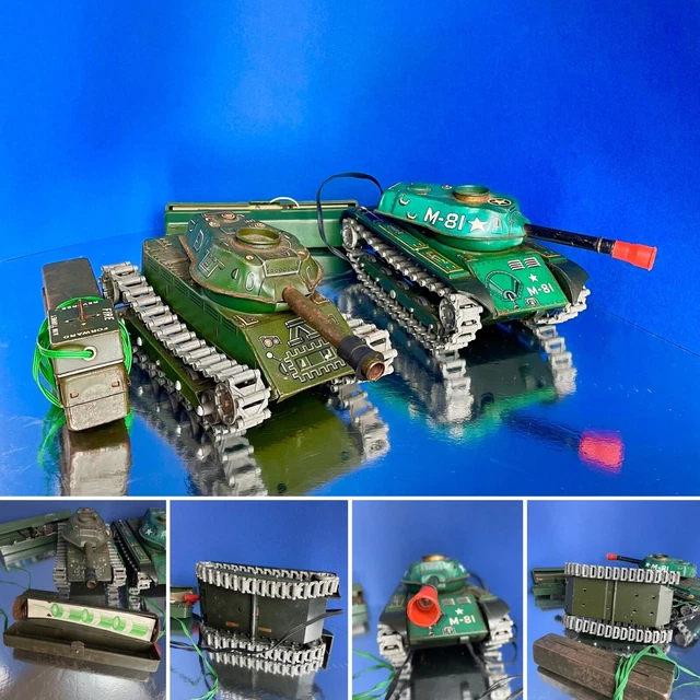 VINTAGE 1960S TIN LITHO TANKS MODERN TOYS Masudaya JAPAN BATTERY SPARE ...