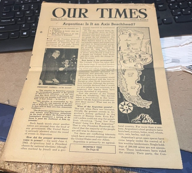 PERIÓDICO NUESTRO TIMES---PAPEL De Eventos Actuales Escolares---Wwii--- 16-20 De Octubre De 1944 ...