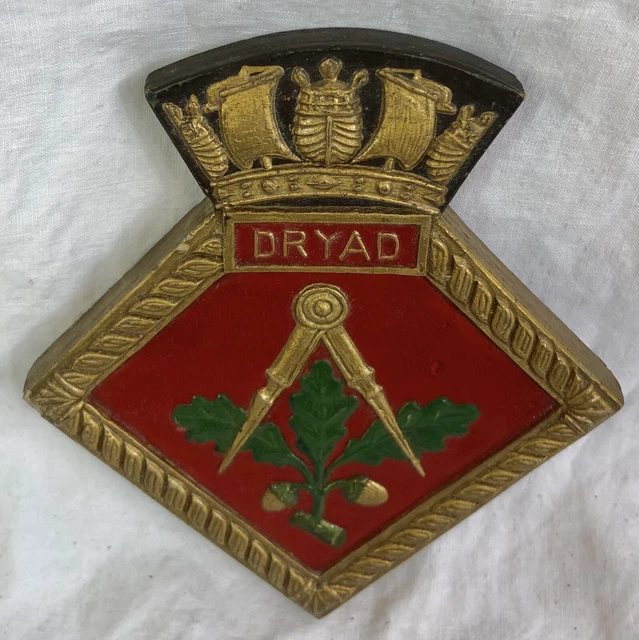 VINTAGE H.M.S DRYADE Wandabzeichen, Wappen, Tampon, Royal Navy, H.M ...