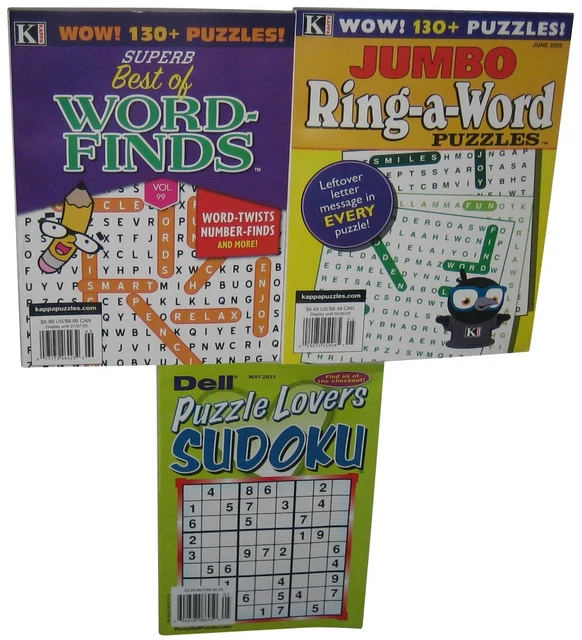 KAPPA JUMBO RING-A-WORD Dell Sudoku Mots Mêlés Livre Lot - (3 Brochés ...