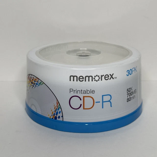 MEMOREX CD-R 30 Pack, 52x 700MB 80 Minutes Printable, Sealed Brand New ...