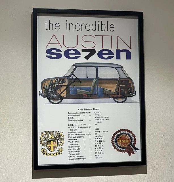 BMC AUSTIN SEVEN Mini Early Mk1 Side View With Key Facts Figures Wall ...