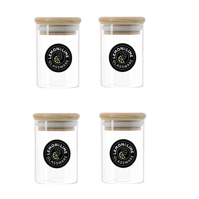 4 X MINI Glass Jar Bamboo Lid Food Kichen Spice Jam Lolly Storage ...