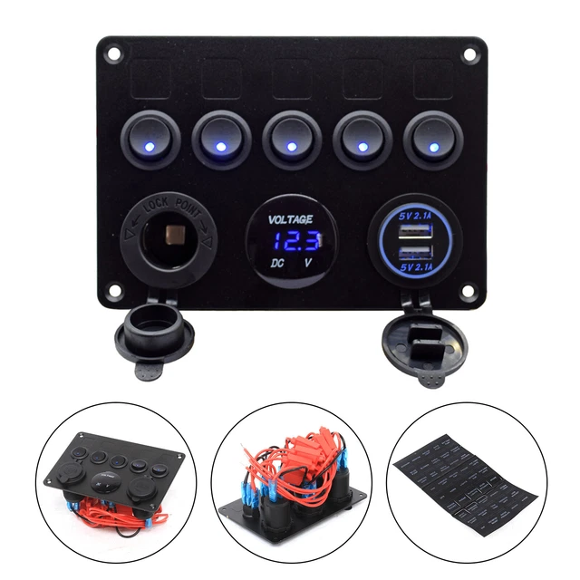 5 GANG WATERPROOF Circuit LED Rocker Switch Panel Breaker Car Marine ...