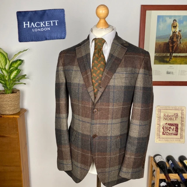 HACKETT TWEED GIACCA Hacking Tartan Blazer Sportivo (38R) Pannello ...