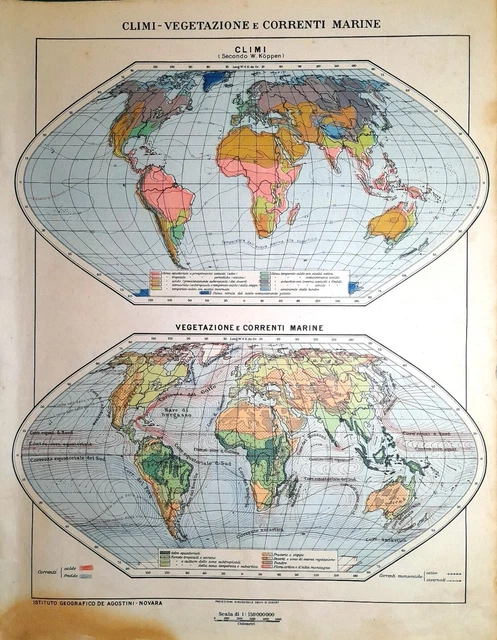 CARTA GEOGRAFICA ANTICA CLIMA VEGETAZIONE CORRENTI MARINE 1935 Antique map EUR 12,00 - PicClick FR