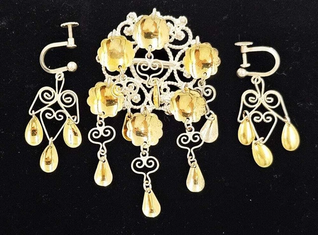 SUPERB ELVIK NORWEGIAN Silver Two Tone Sølje Brooch & Earrings Set C. 1950s £115.28 - PicClick UK