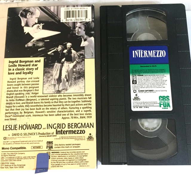 INTERMEZZO INGRID BERGMAN VHS Tape Ships Same Day With Tracking £8.40 ...