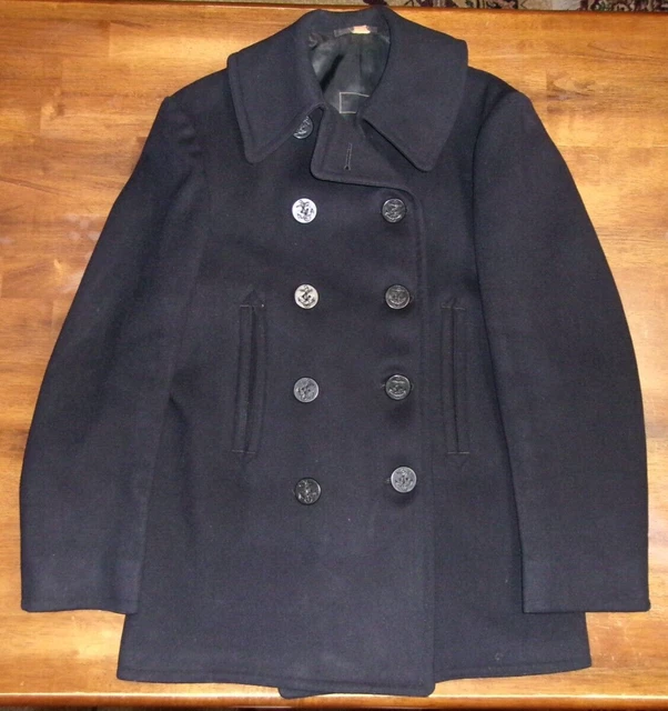 VINTAGE WW2 US Navy Naval Clothing Factory Pea Coat 10 Button Black Wool £192.06 - PicClick UK