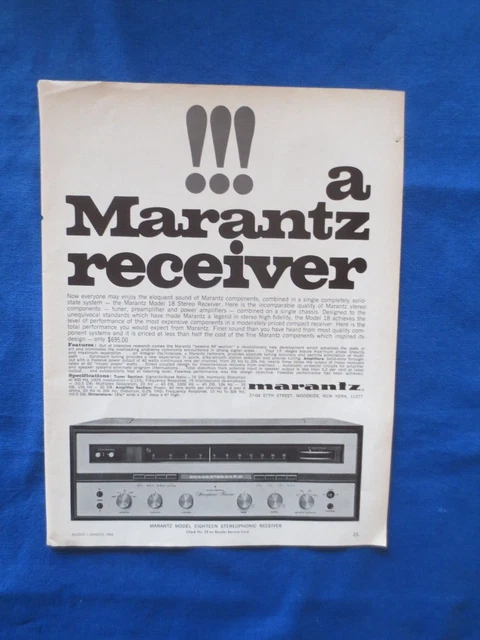 MARANTZ MODEL 18 Receiver Magazine Ad Audio March 1968 Original $25.75 ...