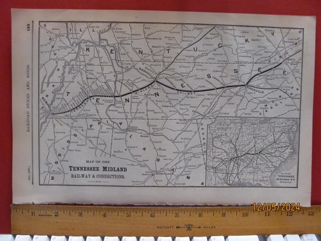 1890 TENNESSEE MIDLAND Railroad Original System Route Map £33.51 ...