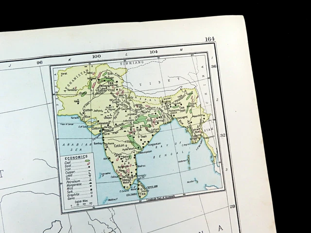MAP OF INDIA Ceylon Afghanistan Assam Bengal Rangoon Post WW1 Antique ...