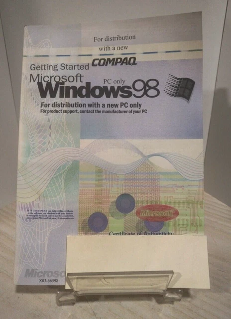 MICROSOFT NEW WINDOWS 98 Manual With Product Key - Cd Not Included ...