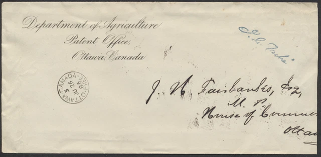 1885 OTTAWA CANADA FREE CDS On Dept of Agriculture Cover to House of ...