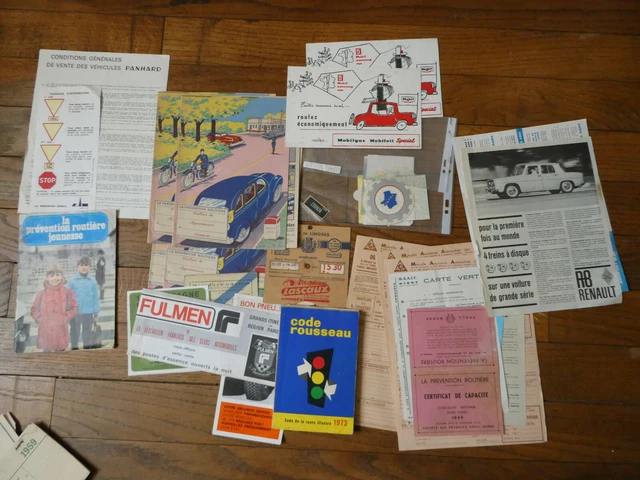 LOT PUBLICITÉS ANCIENNES Automobile, vignettes, code, Panhard, Renault ...