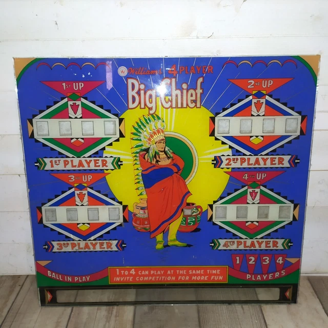 PINBALL BACKGLASS BIG CHIEF Williams de 1965 originale Flipper vintage ...