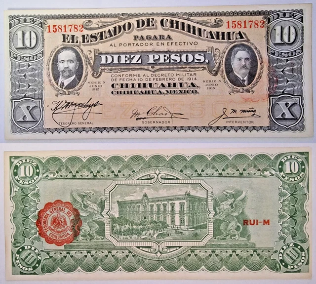 10 PESOS 1915 from Mexico, The State of Chihuahua # 1581782 - XF £15.32 ...