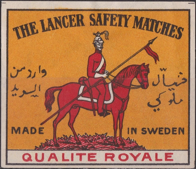 OLD MATCHBOX LABEL Sweden, The Lancer Safety Matches, PACKET SIZE 6.5 x ...