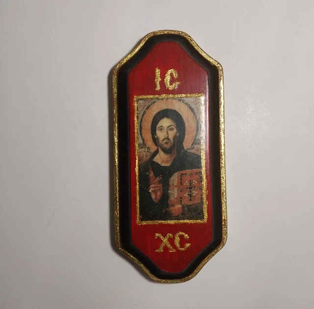 VINTAGE SMALL ORTHODOX Jesus Christ Pantocrator IC XC 5 ½" Wooden ...