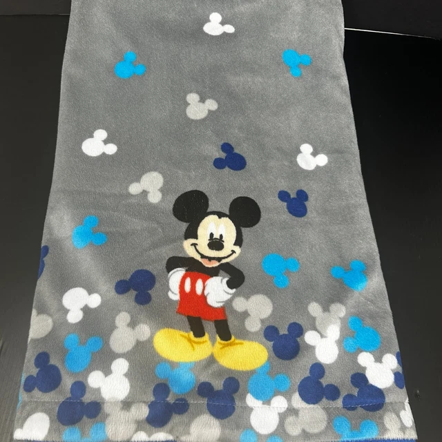 DISNEY BABY GRAY Blue Mickey Mouse Blanket Standing 2 Layer Reversible ...