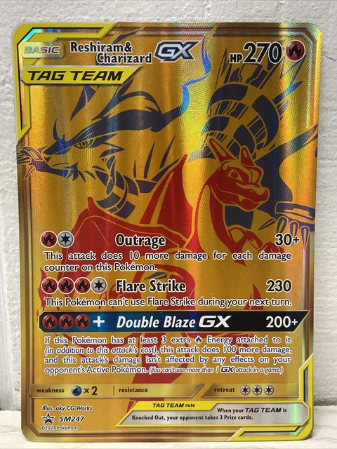 JUMBO POKEMON RESHIRAM Charizard GX Tag Team Gold Promo SM247 Large ...