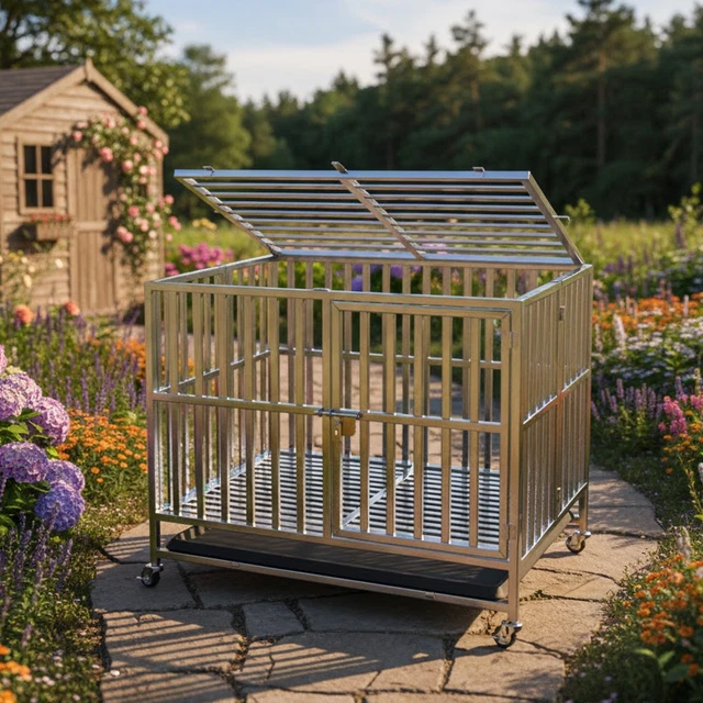 PORIYA XL DOG Cage Metal Pet Kennel Strong w/ Wheels & Tray Lock Quick ...