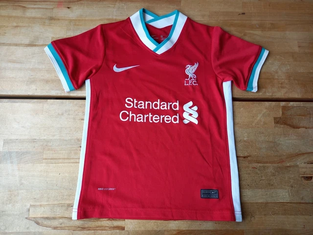 LIVERPOOL FC NIKE Red Standard Chartered Football Shirt 6-7 yrs WASHED ...
