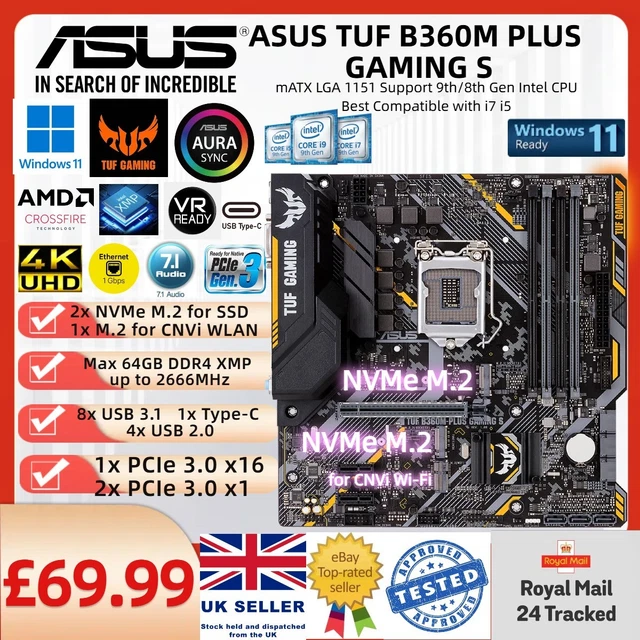 ASUS TUF B360M PLUS Gaming S LGA1151 mATX Motherboard for 9th 8th gen ...