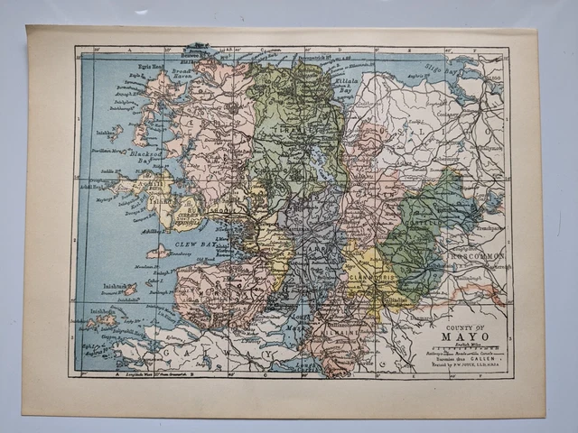 1903 COUNTY MAP of Mayo Ireland antique chromolithograph £4.00 ...