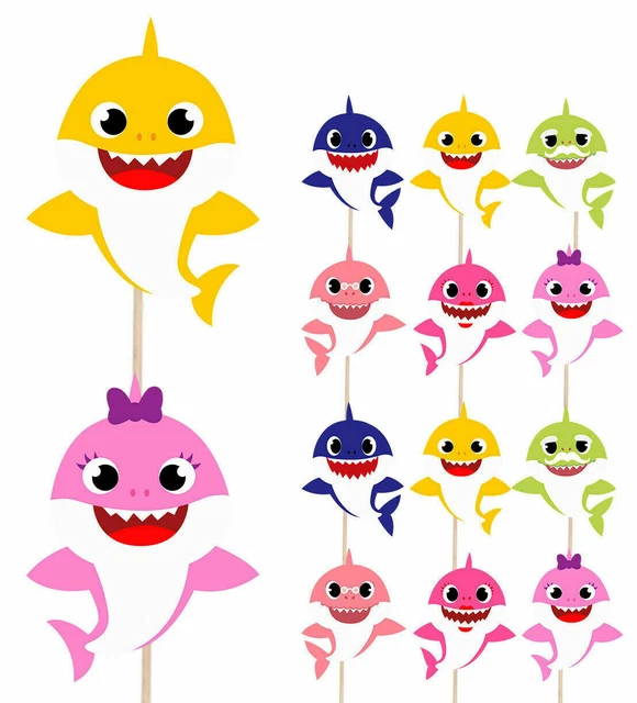 24 BABY SHARK Do Do Cartoon Cupcake Toppers Cake Decorations Kids Party ...