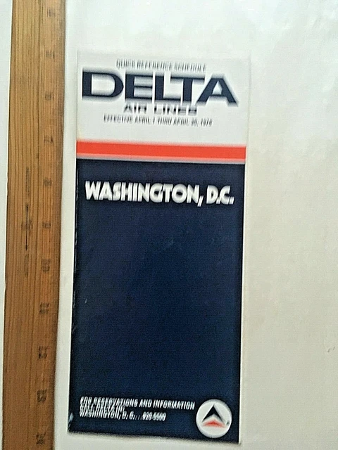 1975 DELTA AIRLINES Fold-out Washington, D.C. Flight Schedule-route map ...