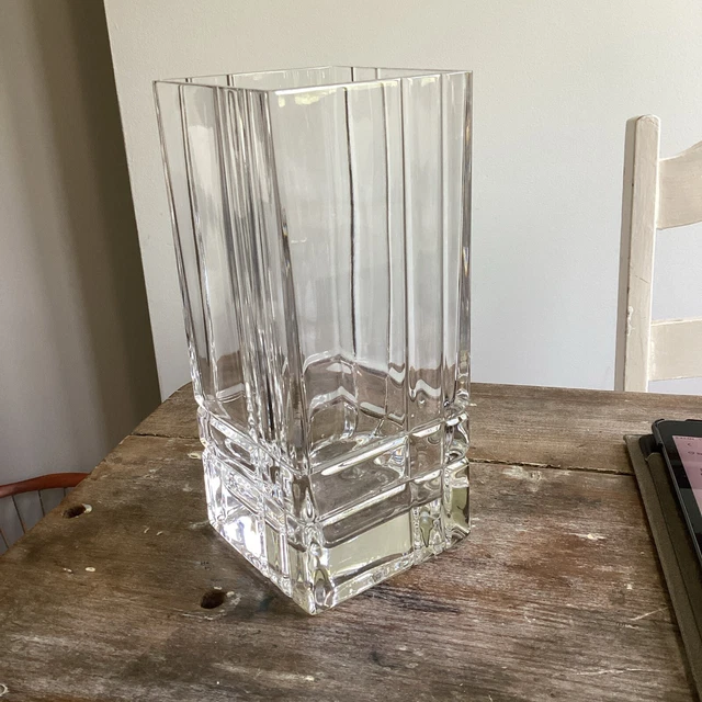 ROYAL CRYSTAL ROCK Glass Vase Lead Crystal Square Base Rectangular 3.5 ...