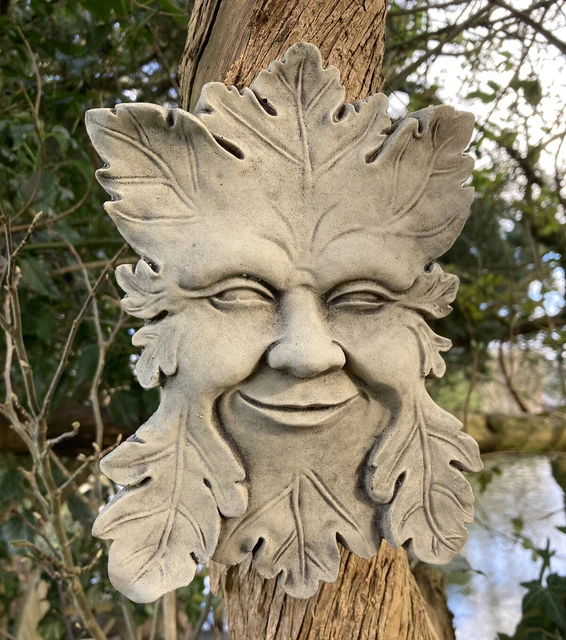 STONE GARDEN SMILING Green Man Face Wall Tree Plaque Hanging Pagan🌿🍂 £ ...
