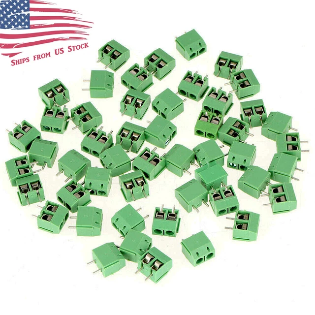 100PCS 2-PIN SCREW Terminal Block Connector 5.08mm PCB Mount Green ...